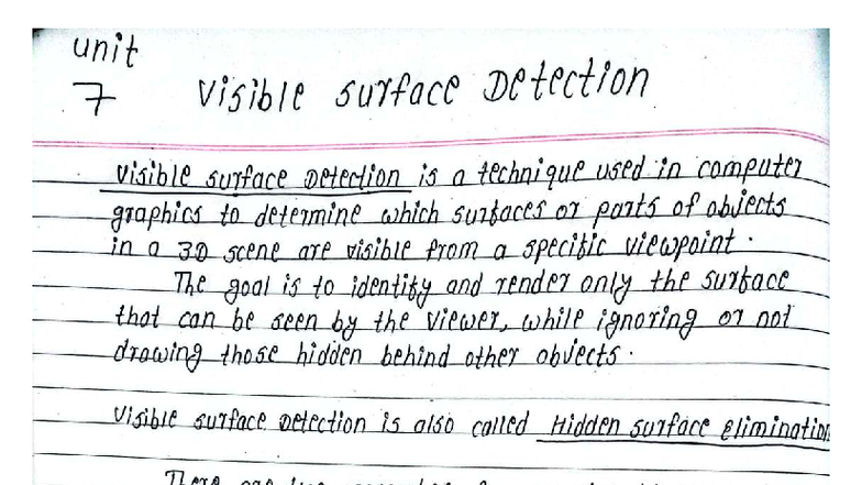 CG Unit 7 - Visible Surface Detection Techniques and Algorithms - Studocu