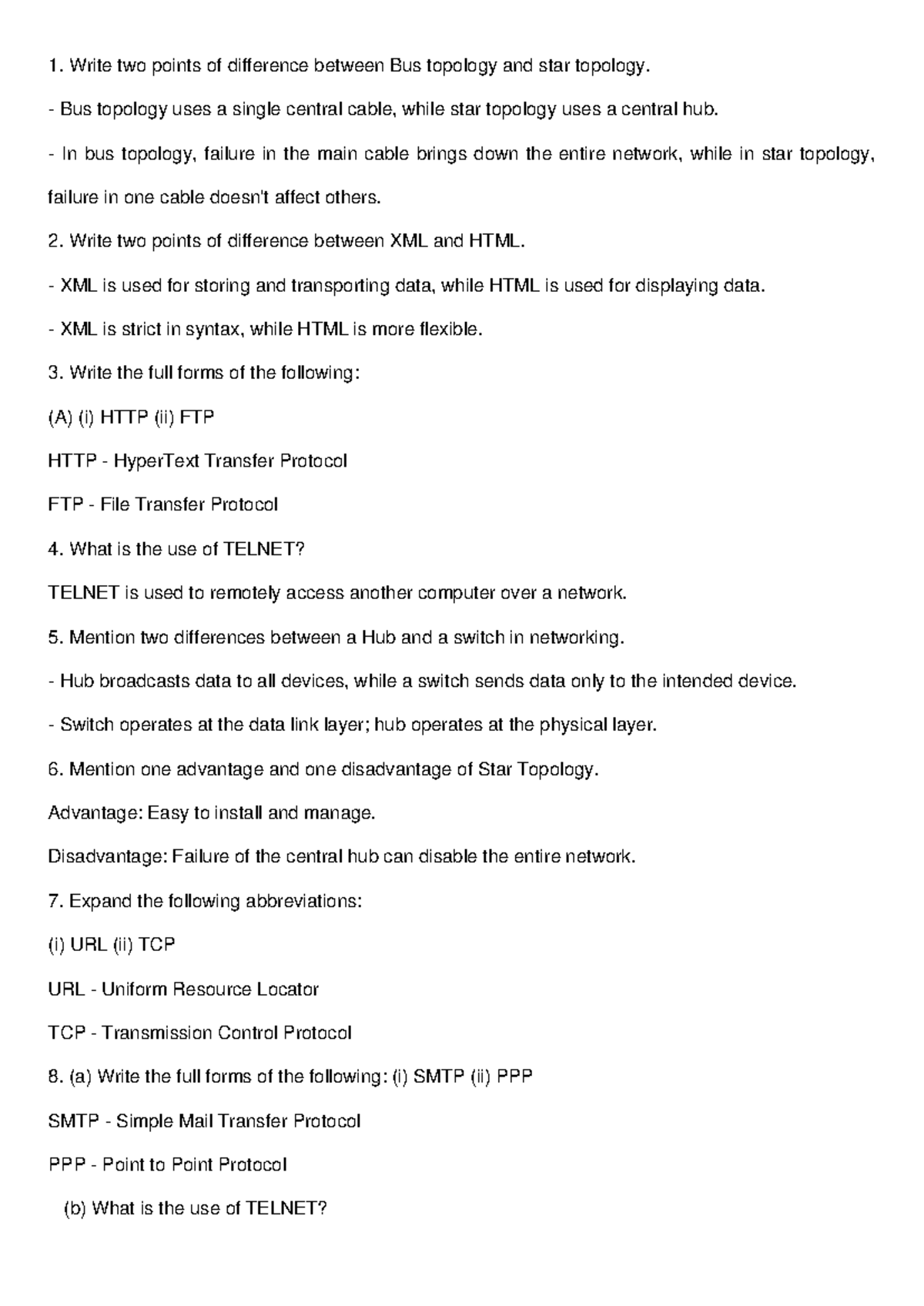 Computer Networks Worksheet Answers: Key Concepts & Differences - Studocu