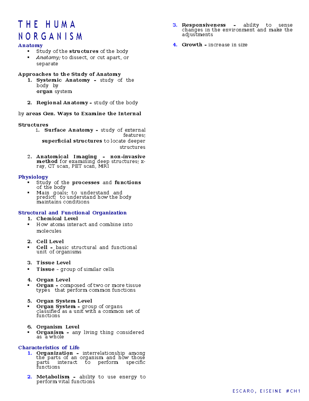 Anatomy Study of the Human Organism: Structures & Functions (ESCARO ...