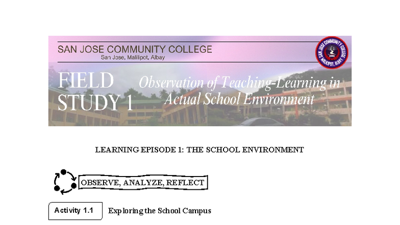 FS 1 Learning Episode 1: Analyzing the School Environment - Studocu