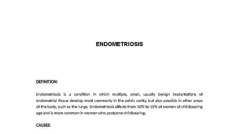 Endometriosis Overview: Definition, Causes, Symptoms & Treatment - Studocu