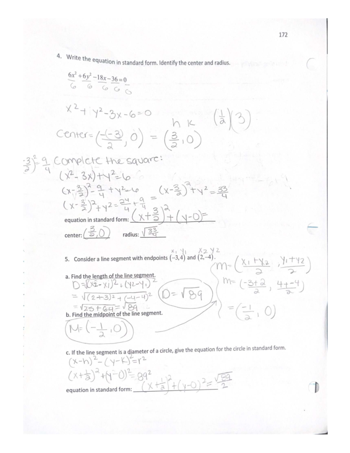 MATH 172: Standard Form Equations, Center & Radius Analysis - Studocu