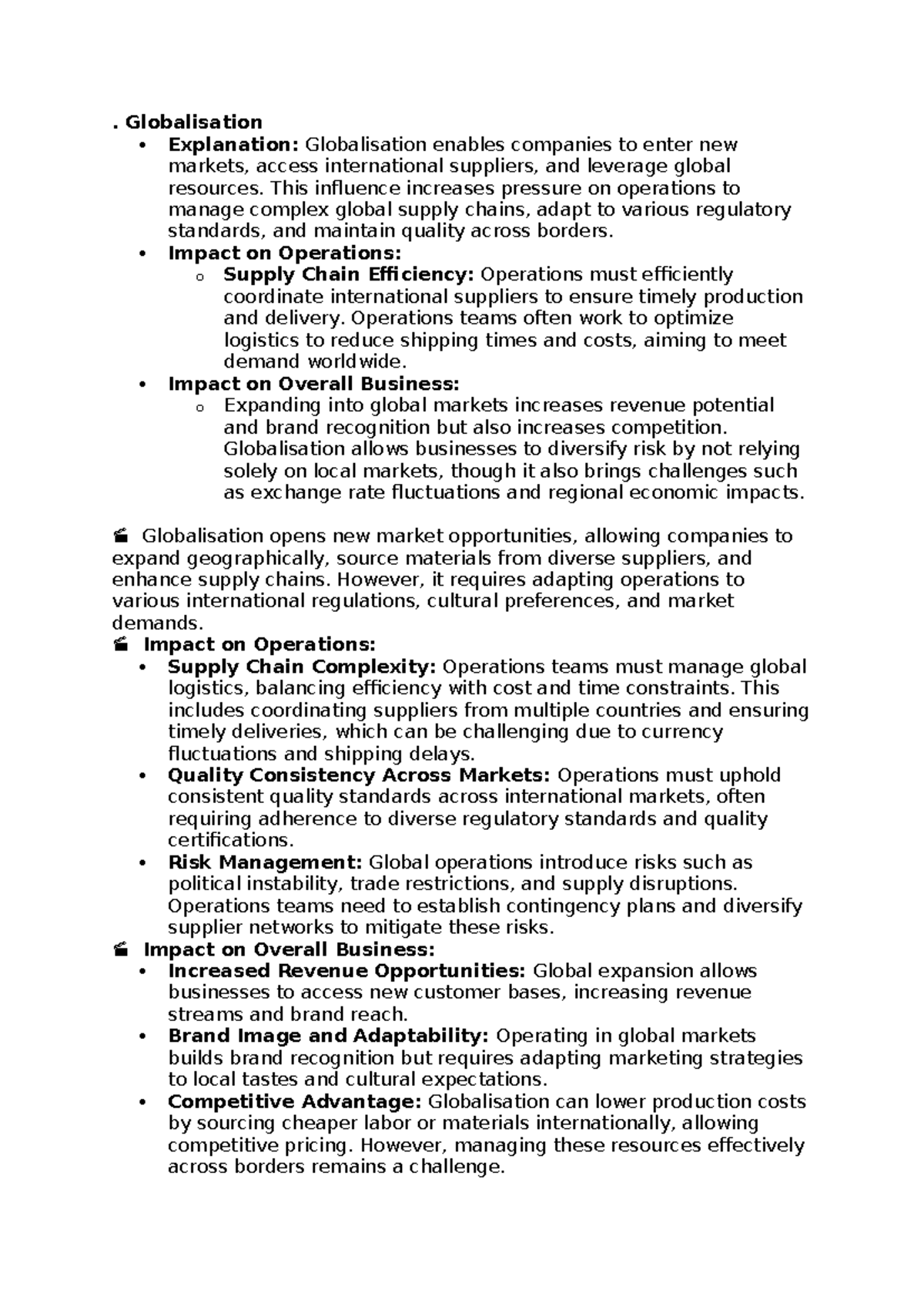 Influences and Impact on Operations: Globalisation, Technology, and ...