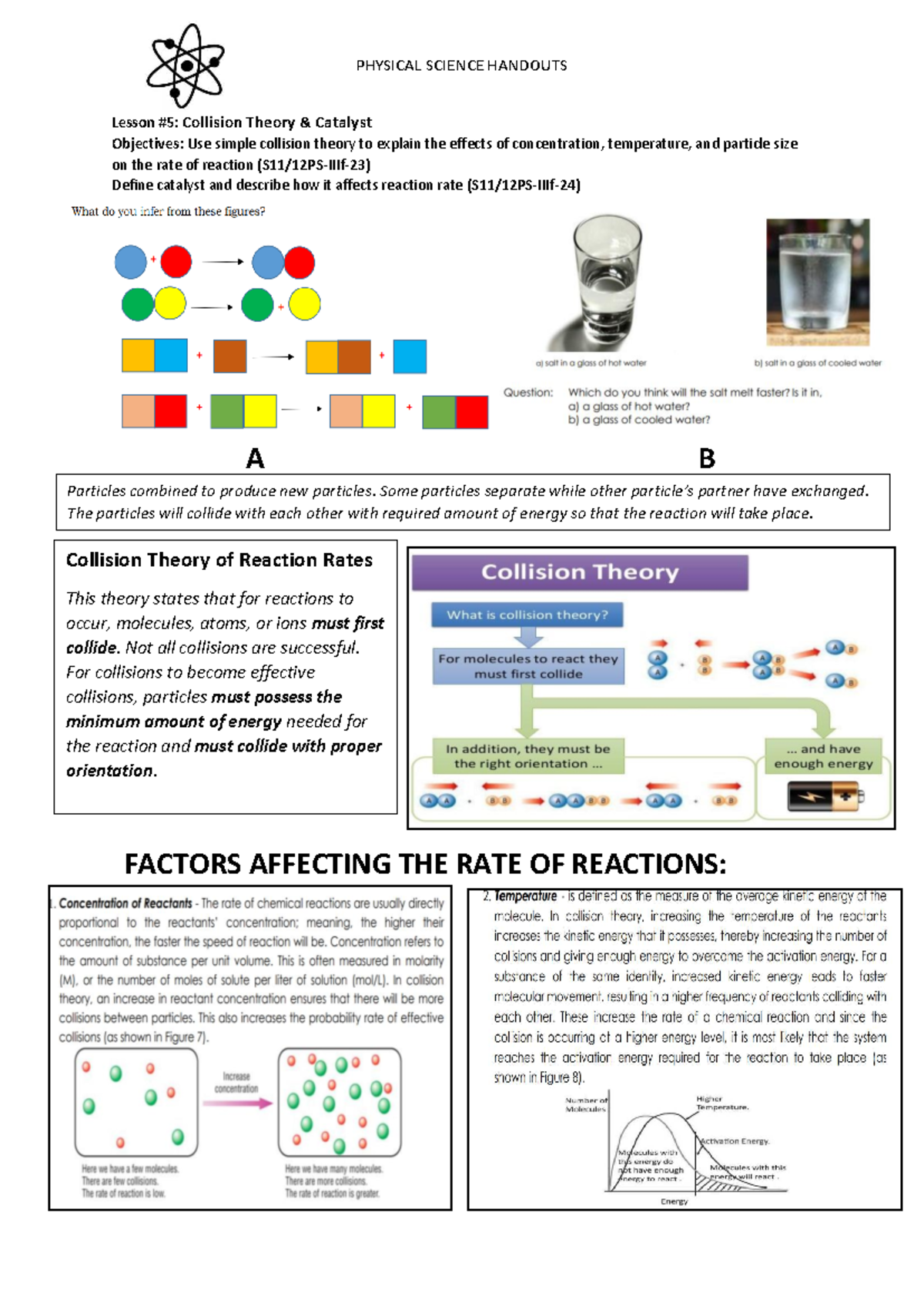 PHYSICAL SCIENCE 101 Lesson: Collision Theory & Reaction Rates - Studocu
