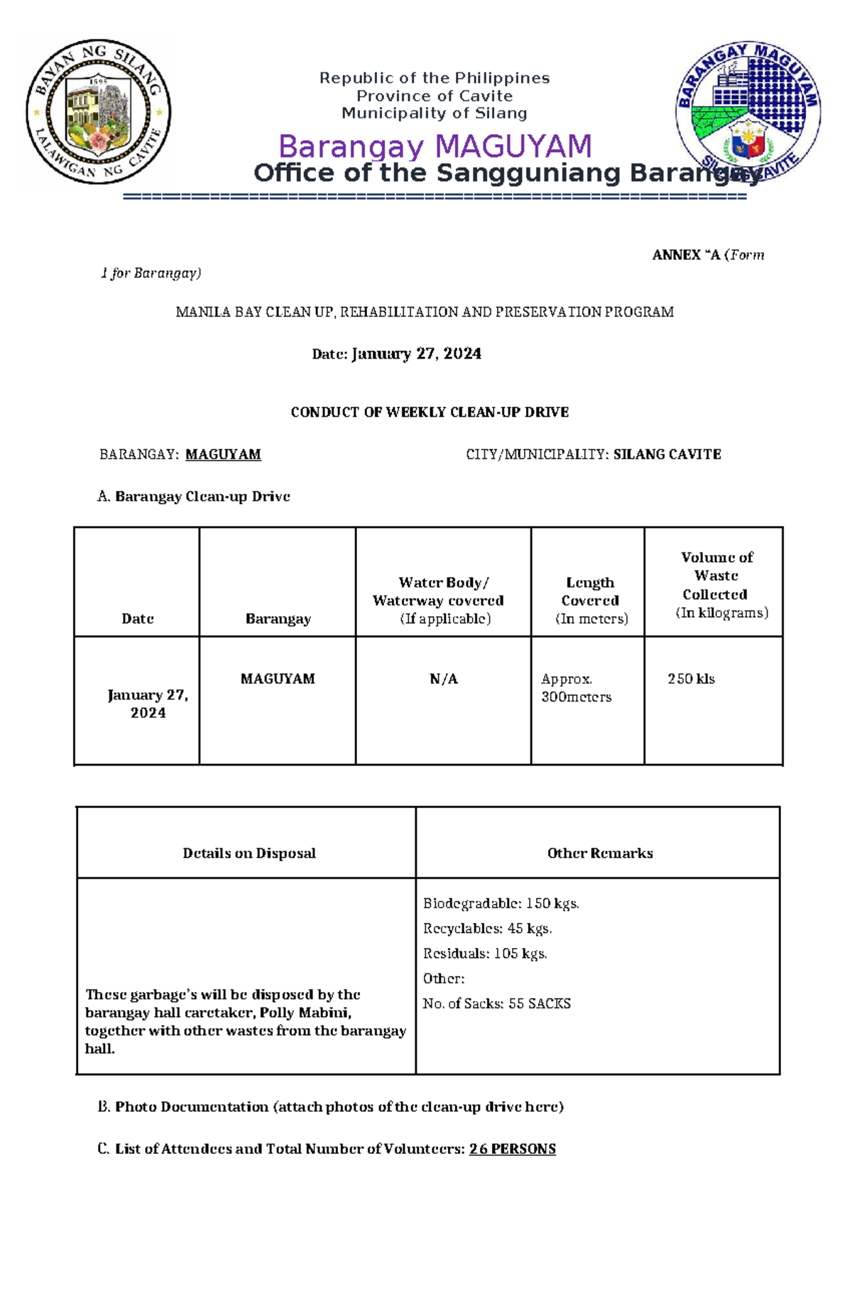 Barangay- Maguyam-4TH- Weekly- Clean-UP- Drive 2024- December ...