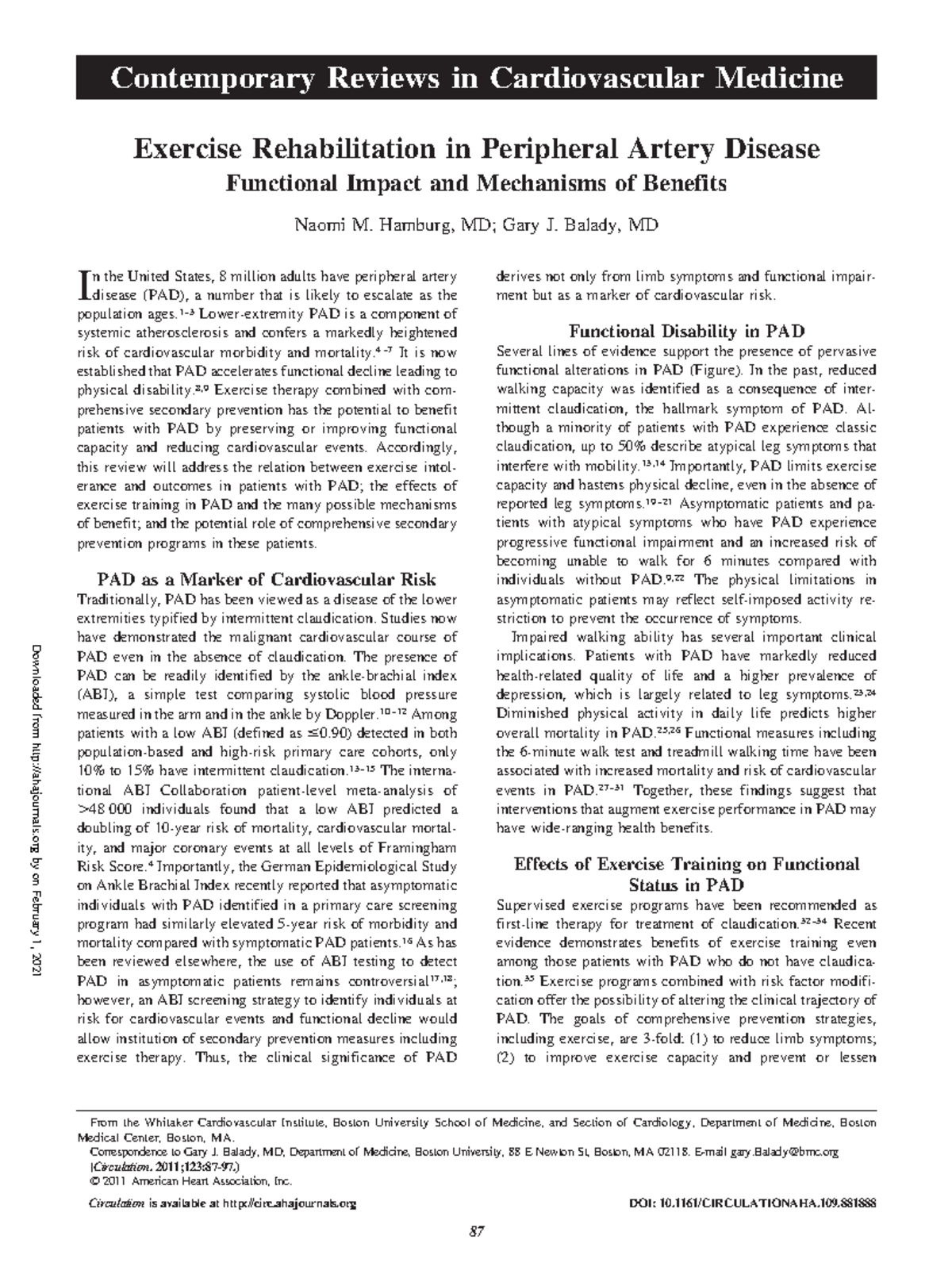 Rehabilitation Strategies for PAD: Exercise Benefits and Mechanisms ...