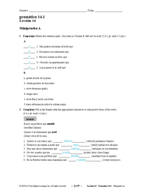 Spanish 11.1-11.3 - gramática 11. Lección 11 Miniprueba A 2 Completar ...