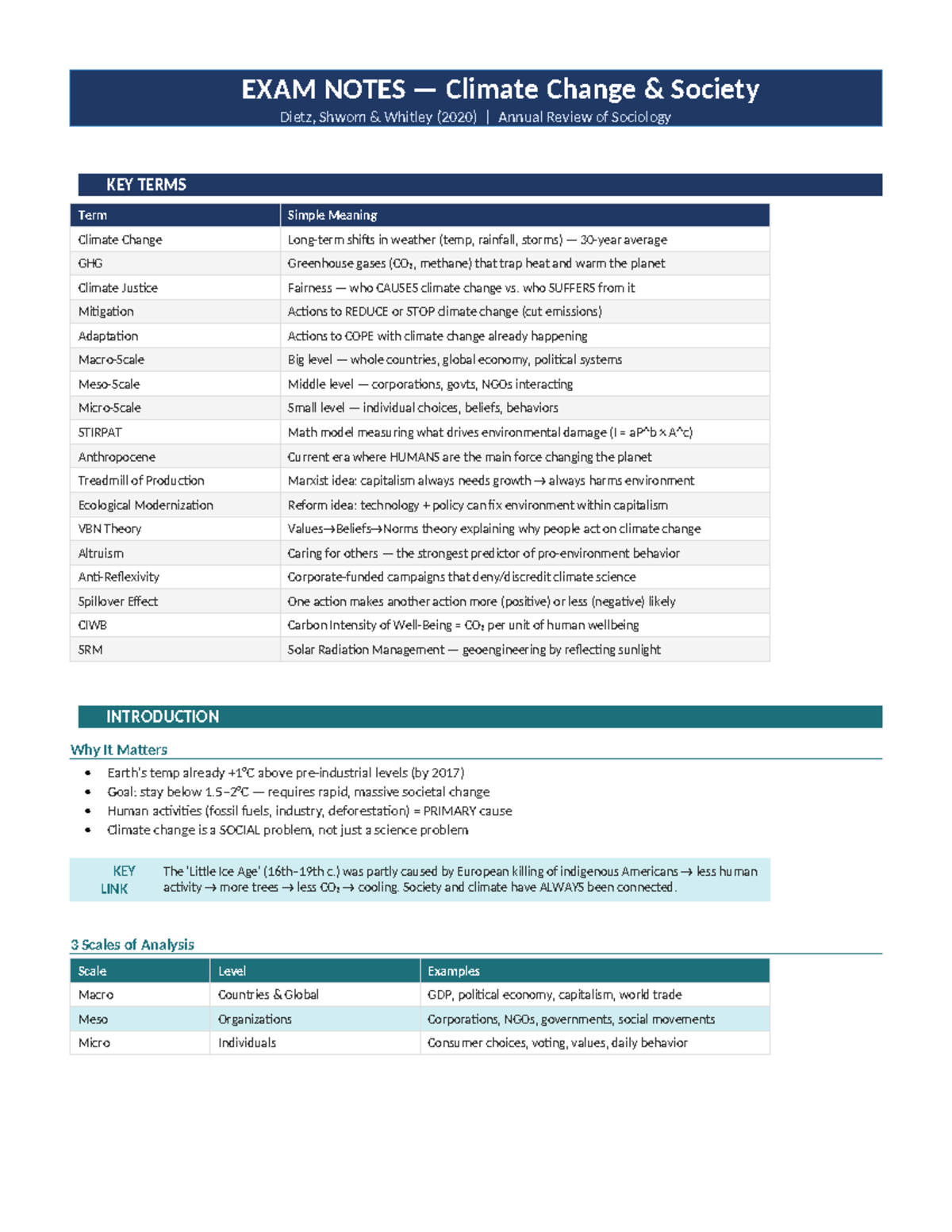Climate Change SOC 101 Final Exam Notes: Key Concepts & Theories - Studocu