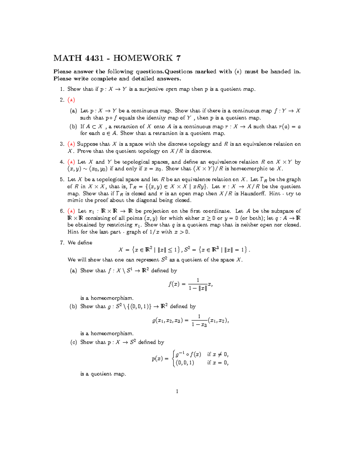 MATH 4431 HW7: Surjective Open Maps & Quotient Topology Problems - Studocu