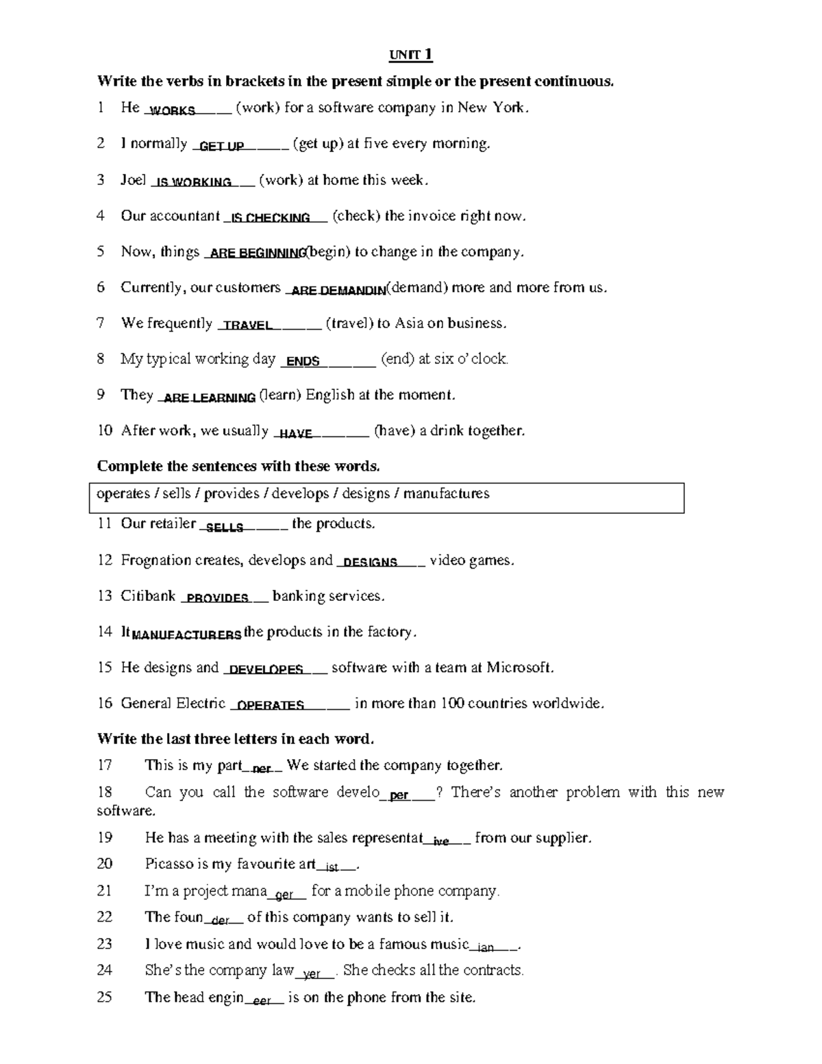 TACB2 UNIT 1 - Present Simple & Continuous Verbs Exercises - Studocu