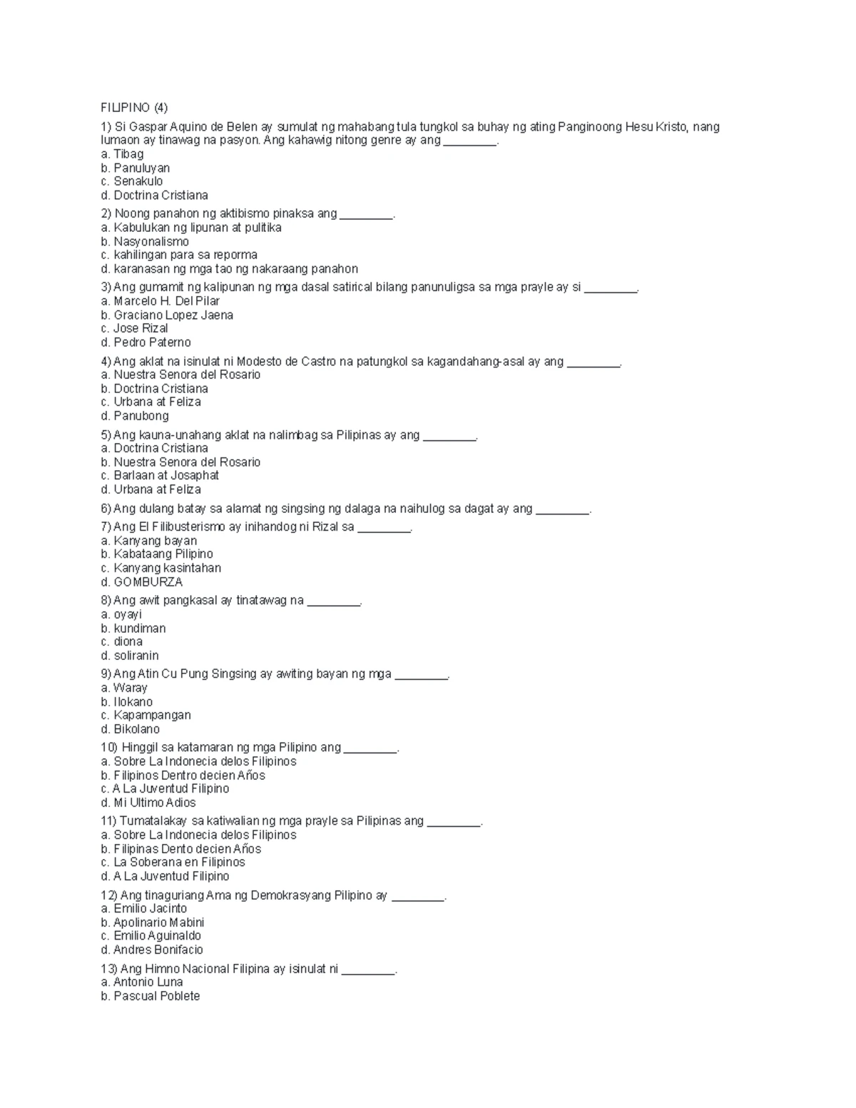 Balagtasan: Puso o Isip? Ang Dapat Pairalin sa Pag-ibig - Studocu