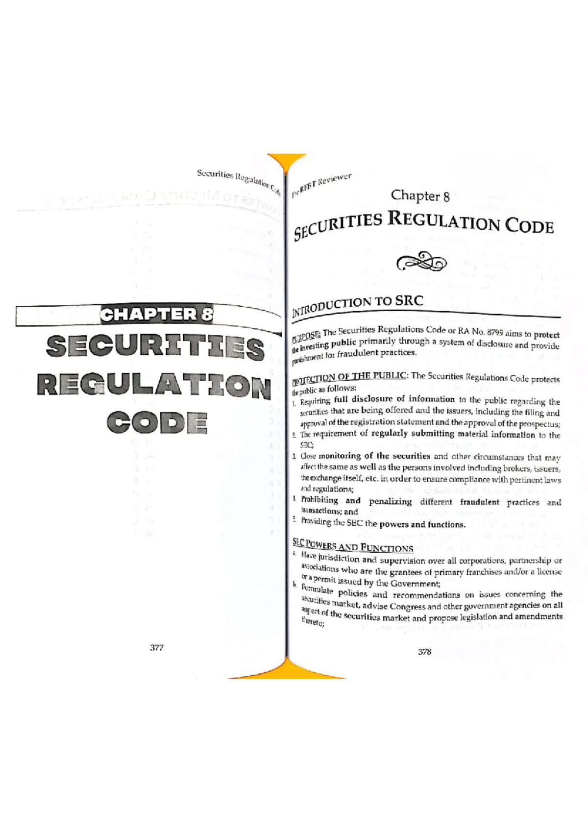 SRC - Chapter 8: Securities Regulation Code Overview and Key Provisions ...