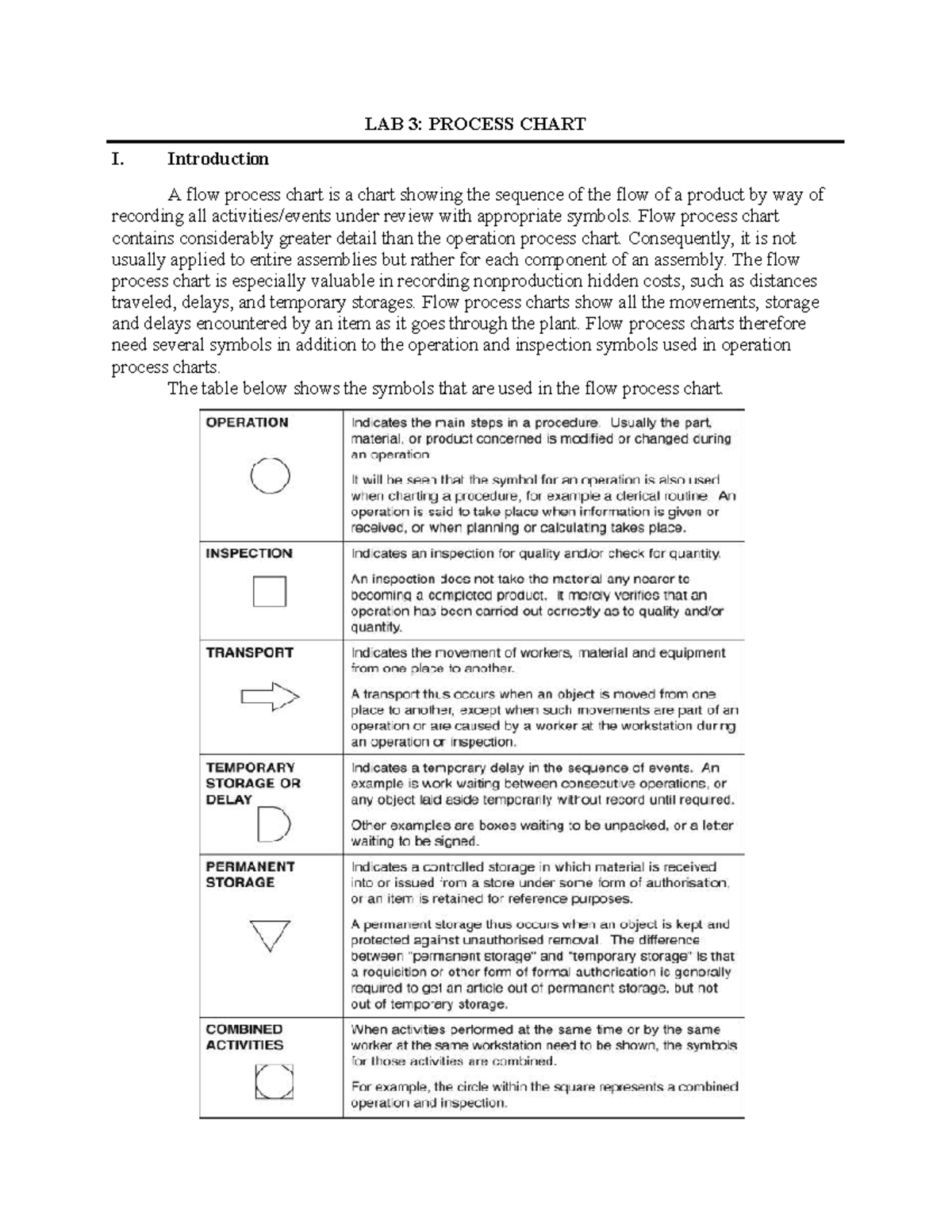 LAB 2: PROCESS CHART - Flow Process Chart Overview and Symbols - Studocu