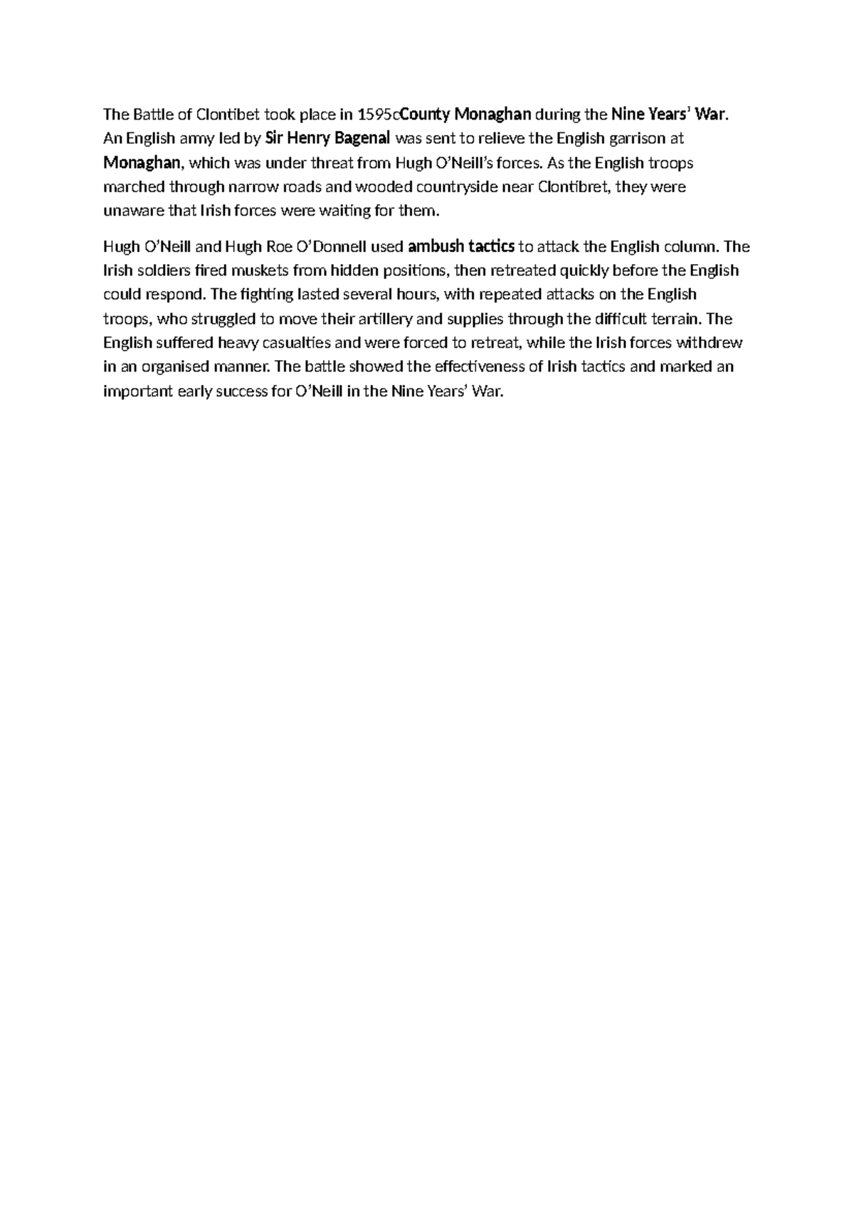 The Battle of Clontibret: A Key Event in the Nine War (1595) - Studocu