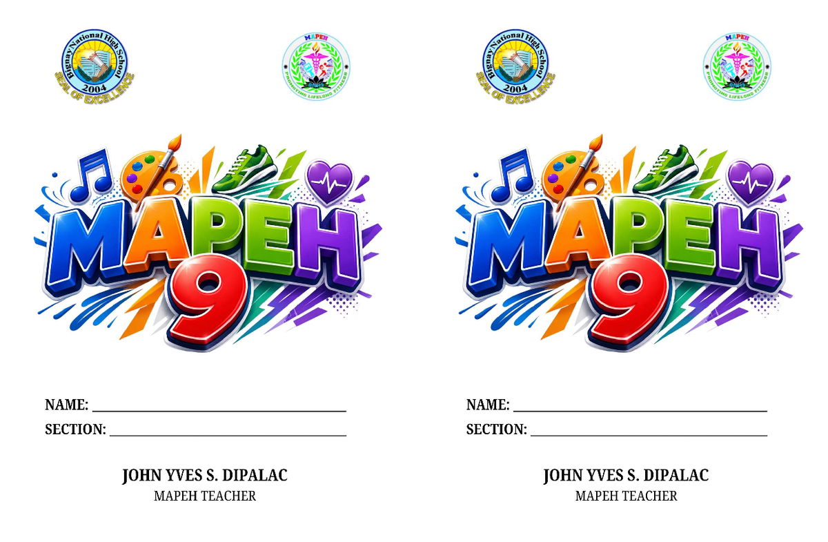 Mapeh 9 Notebook Cover 2 copies - Stem Strand - Bignaj National 2004 ...