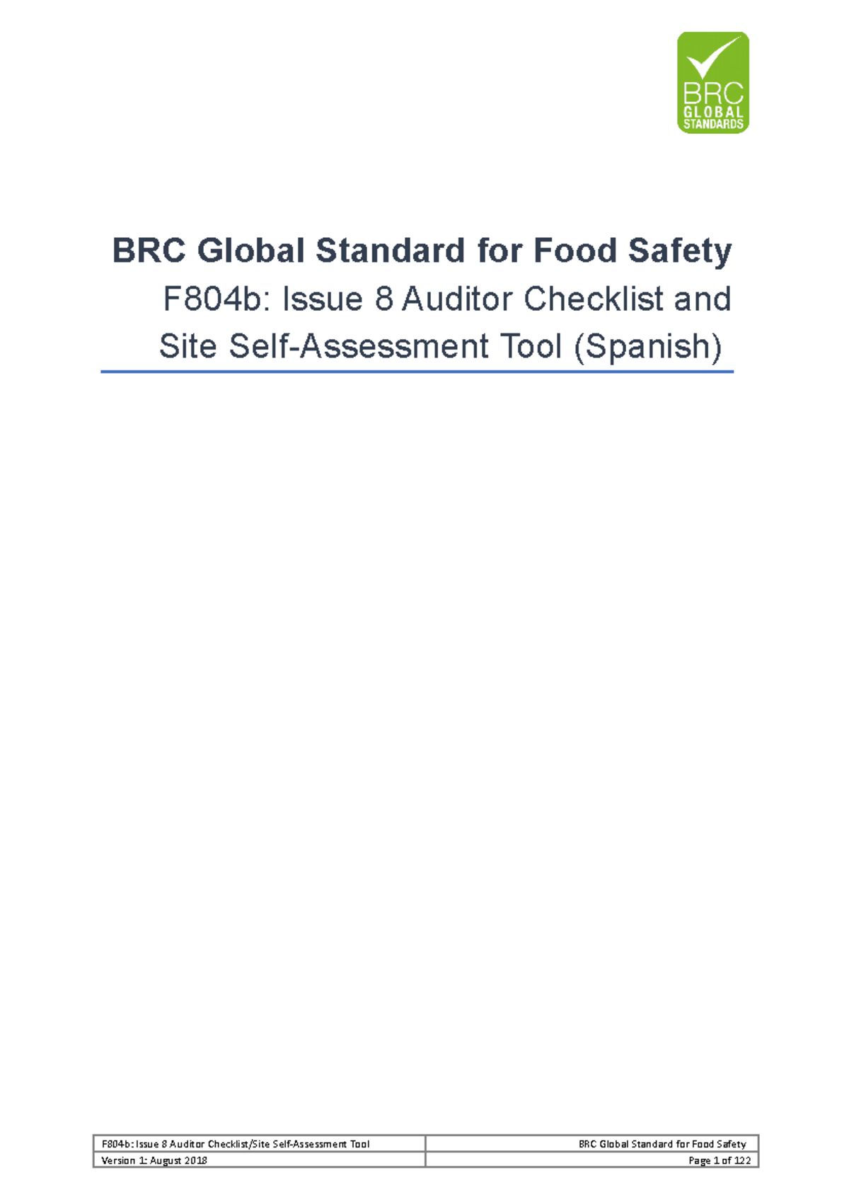 BRC 8 checklist spanish - F804b: Issue 8 Auditor Checklist/Site Self ...