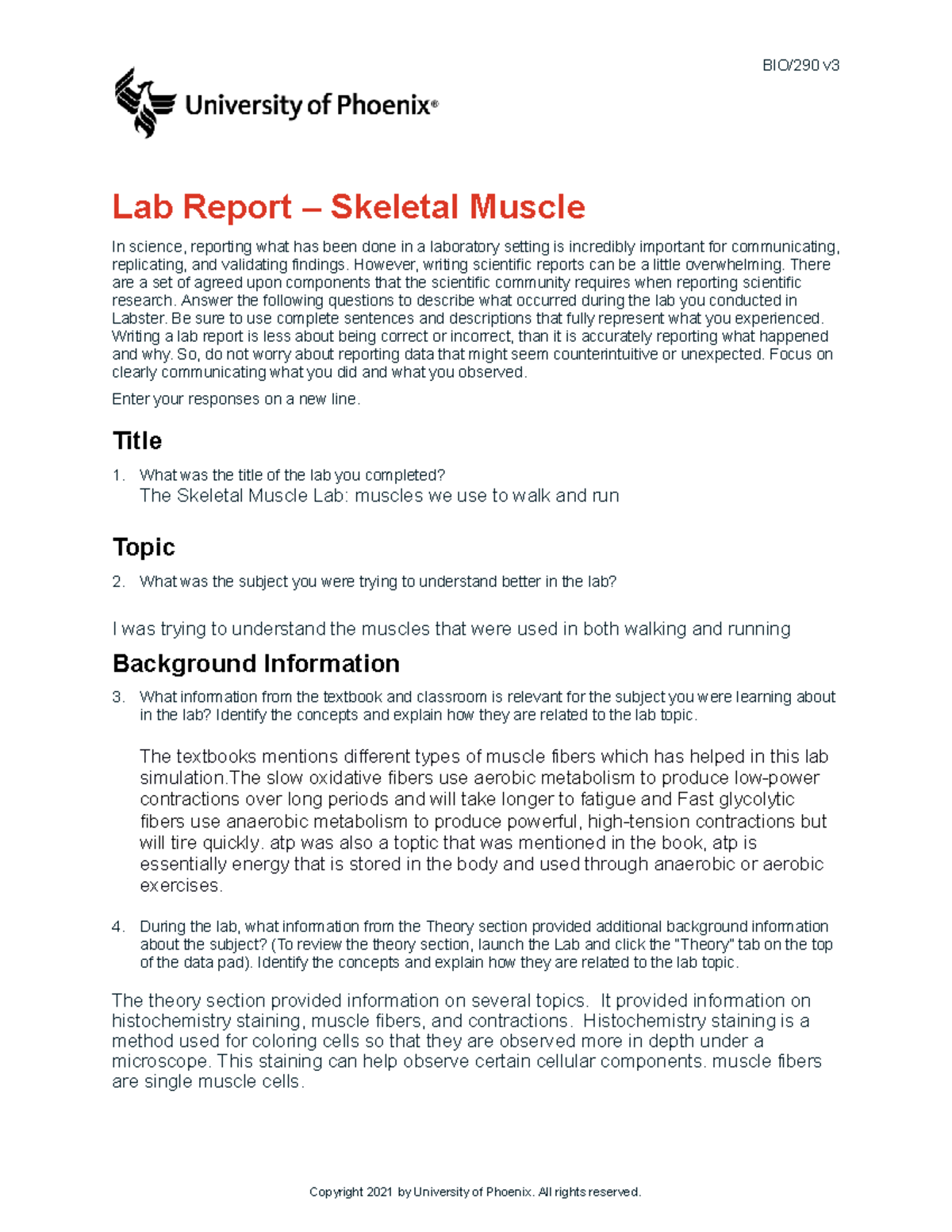 BIO/290 v Lab Report: Exploring Skeletal Muscle Mechanics - Studocu