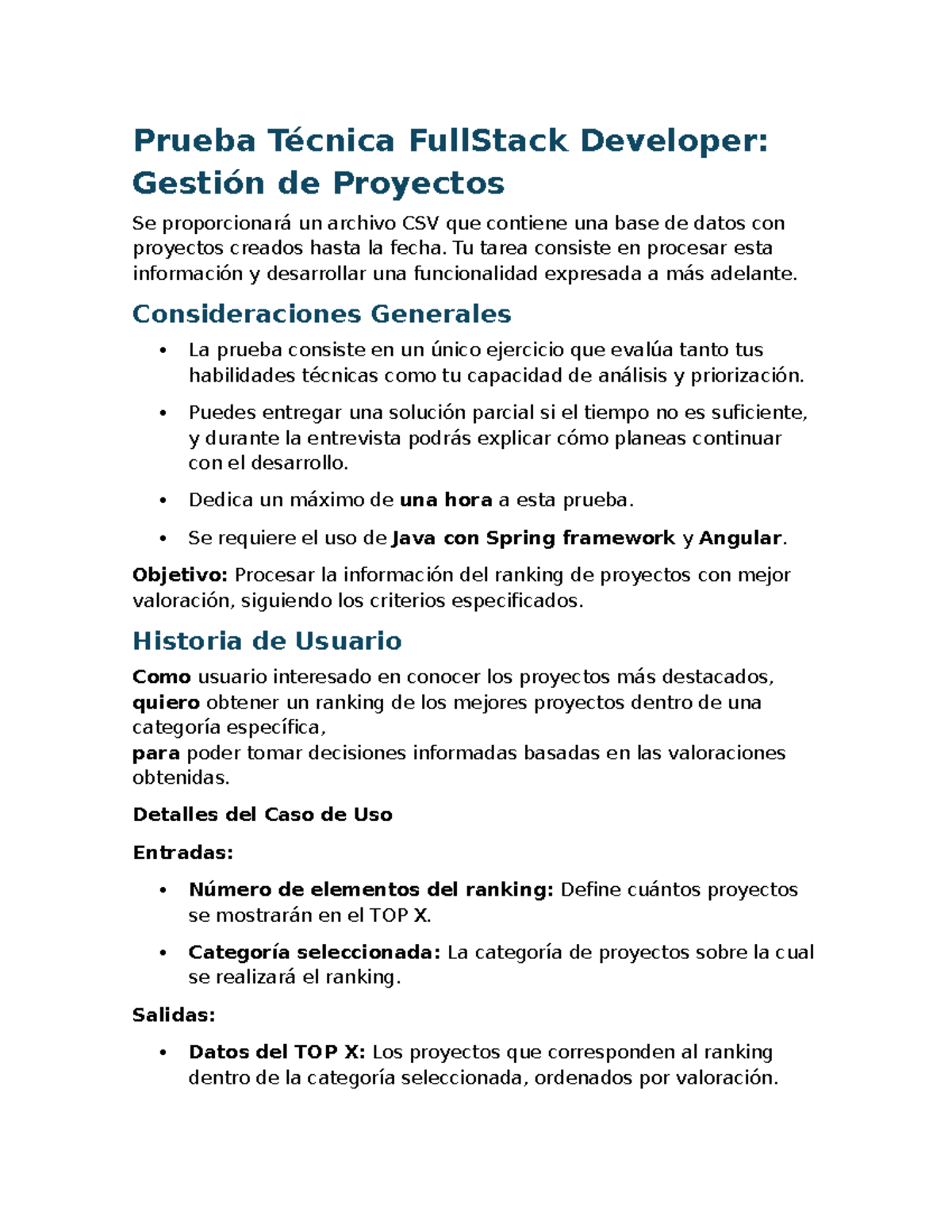 Prueba Técnica JAVA-Angular: Proyecto de Ranking de Proyectos TOP X - Studocu