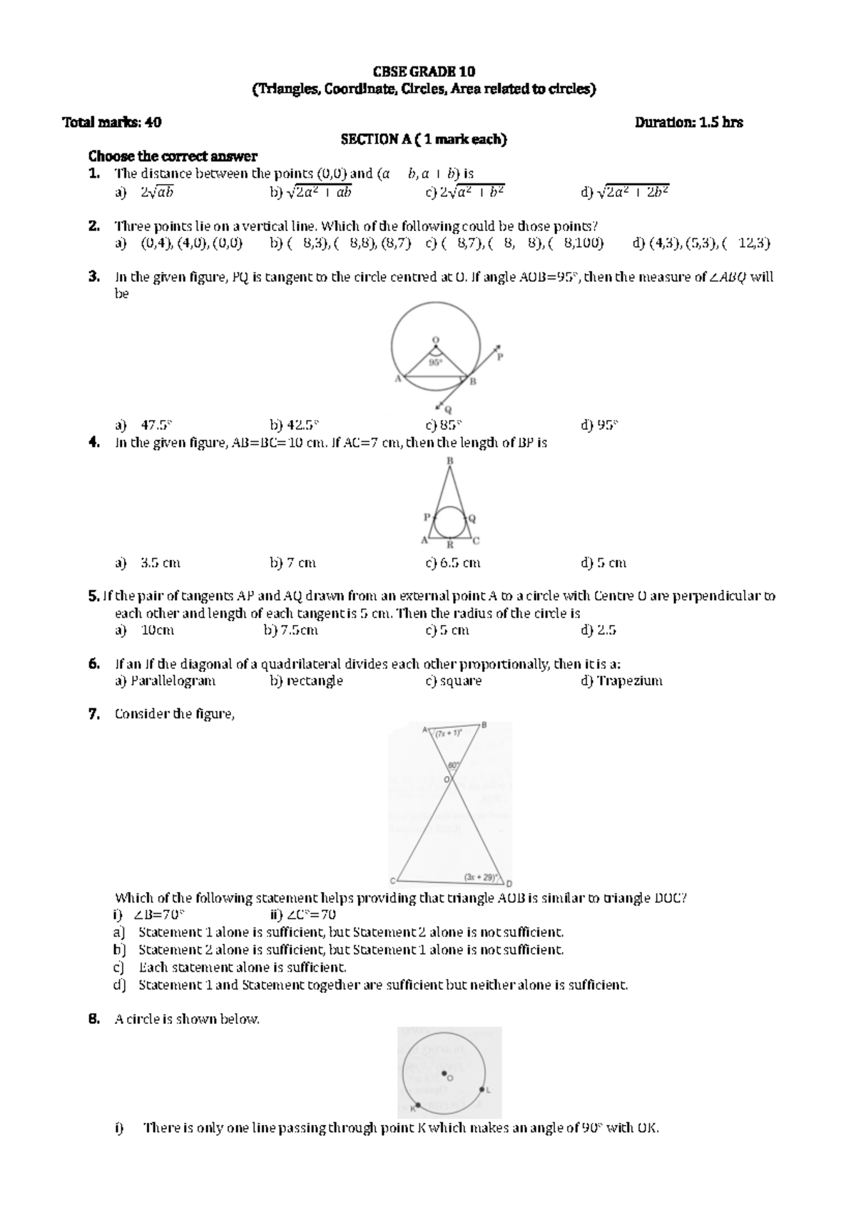 CBSE 2024 Grade 10 Triangles & Circles Exam Preparatory Notes - Studocu