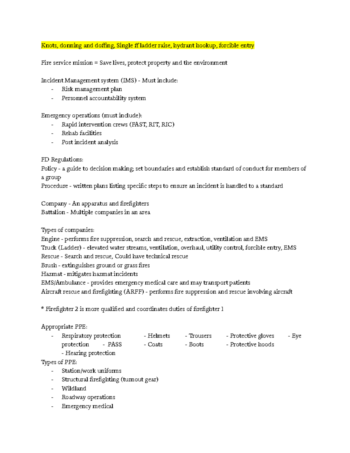 BEFO master notes - Google Docs - Knots, donning and doffing, Single ff ...