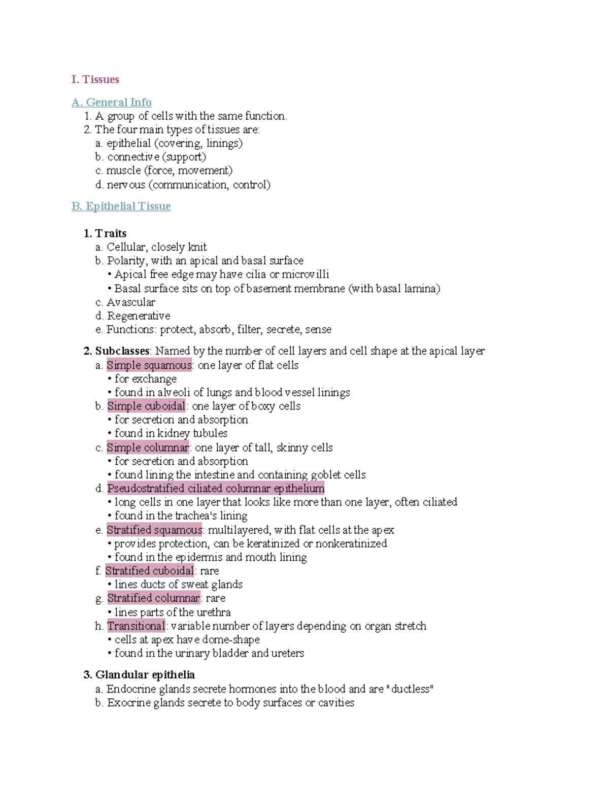 AP1 Unit 2 Lecture Notes: Tissues and Integument Overview - Studocu