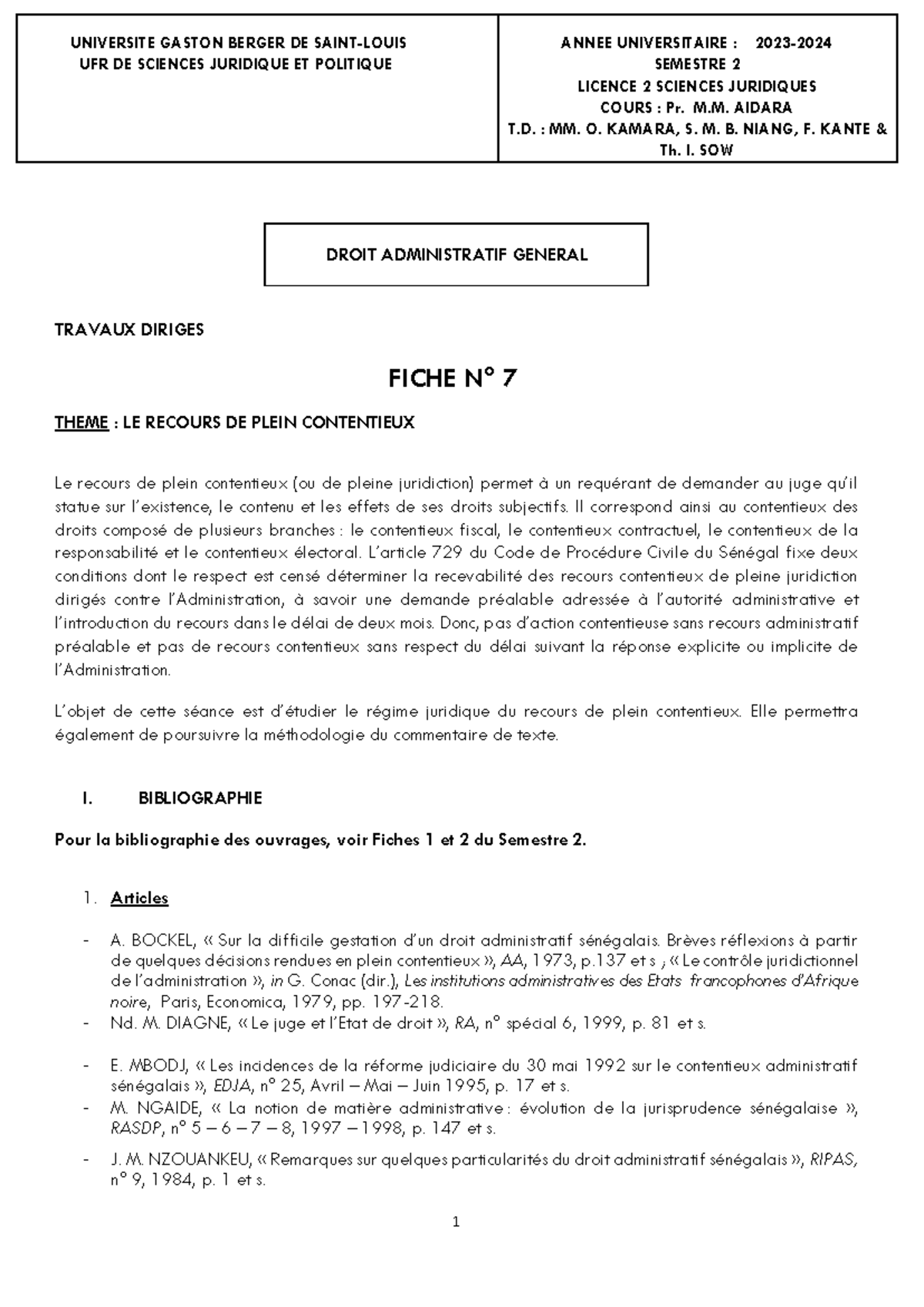 Fiche 7 – Droit Administratif S2 : Recours de Plein Contentieux - Studocu