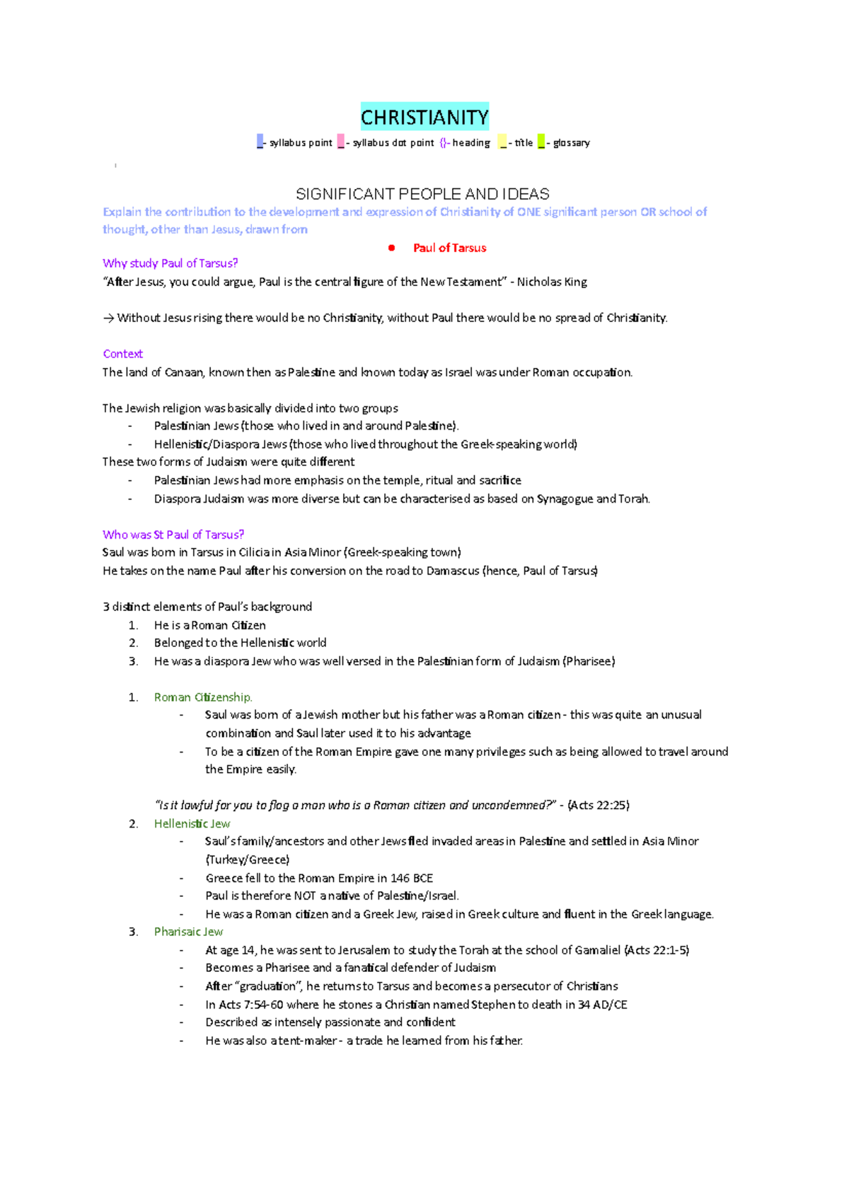 Christianity Study: Paul of Tarsus and His Contributions (Year 12 ...