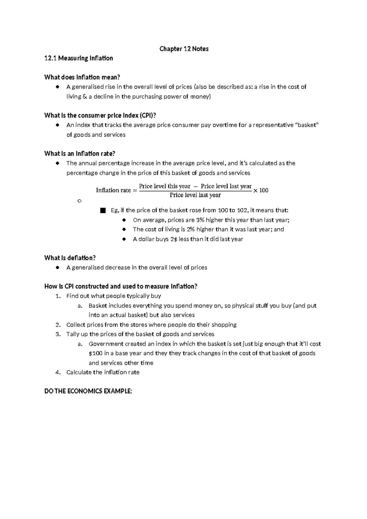 Chapter 12: Inflation Insights and Consumer Price Index Analysis - Studocu