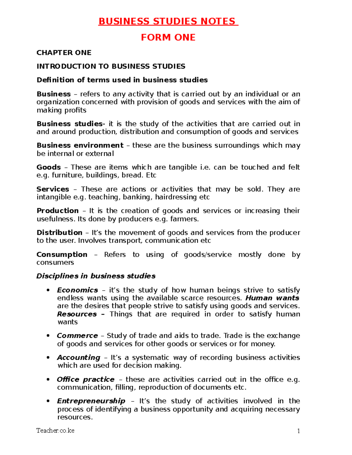 Business Studies Notes for Accounting - BUSINESS STUDIES NOTES FORM ONE ...