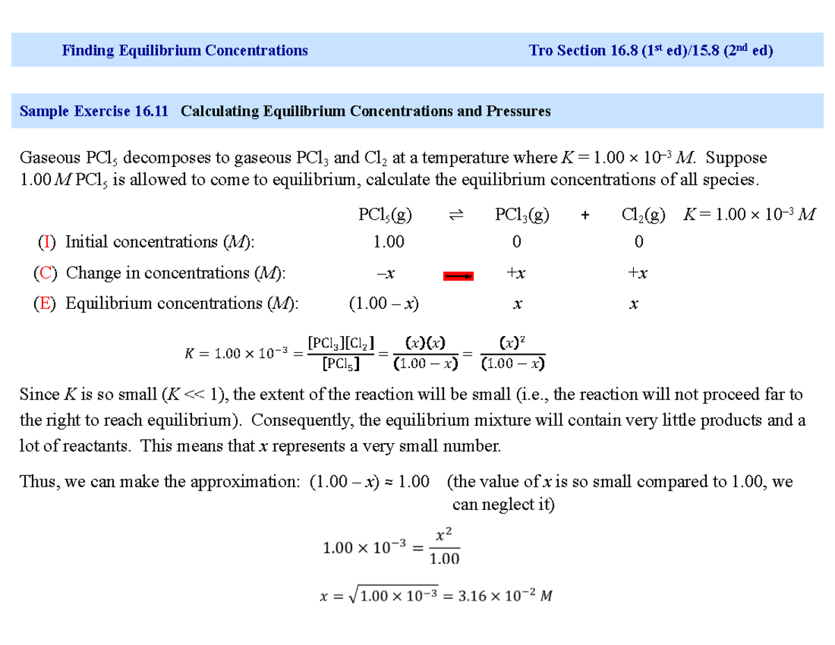 Equilibrium Concentration Calculations & Le Châtelier's Principle ...