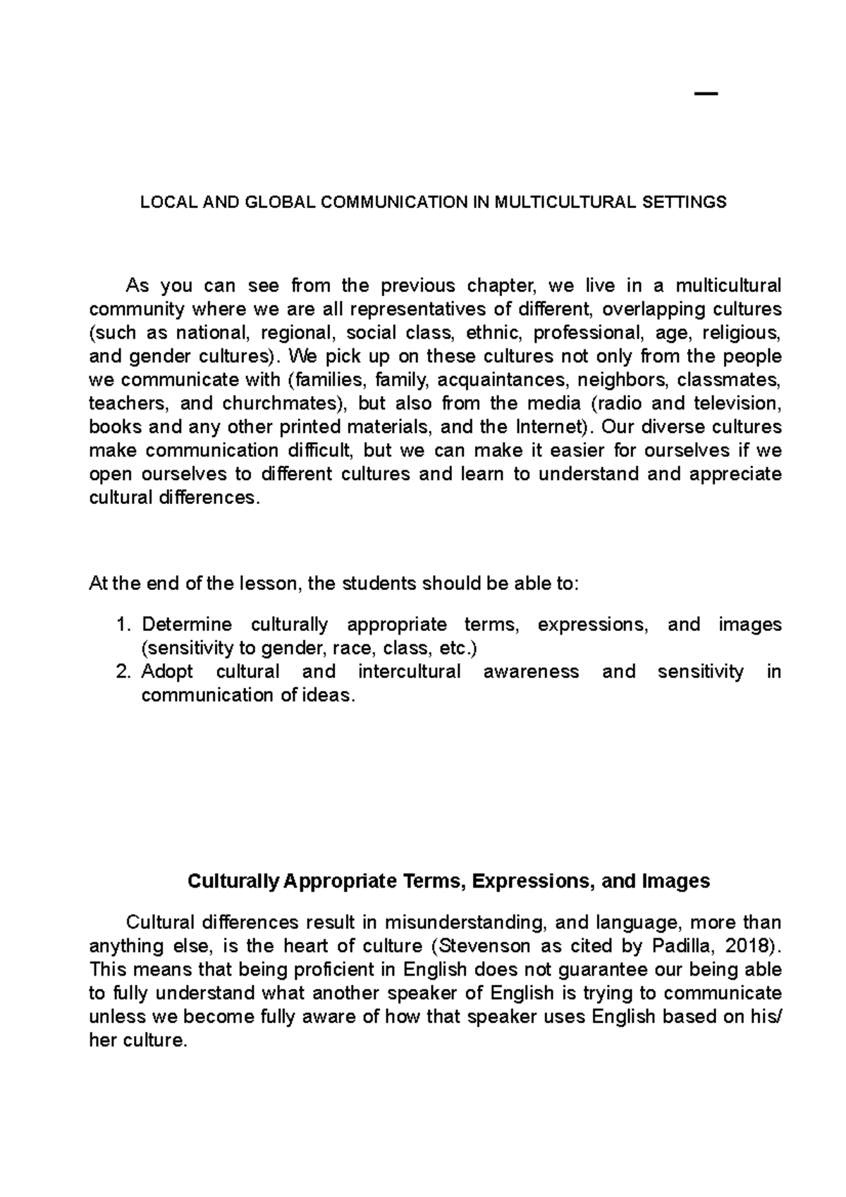 Local AND Global Communication IN Multicultural SET - FM-AA-CIA- 1 STUDY GUIDE FOR MODULE NO ...