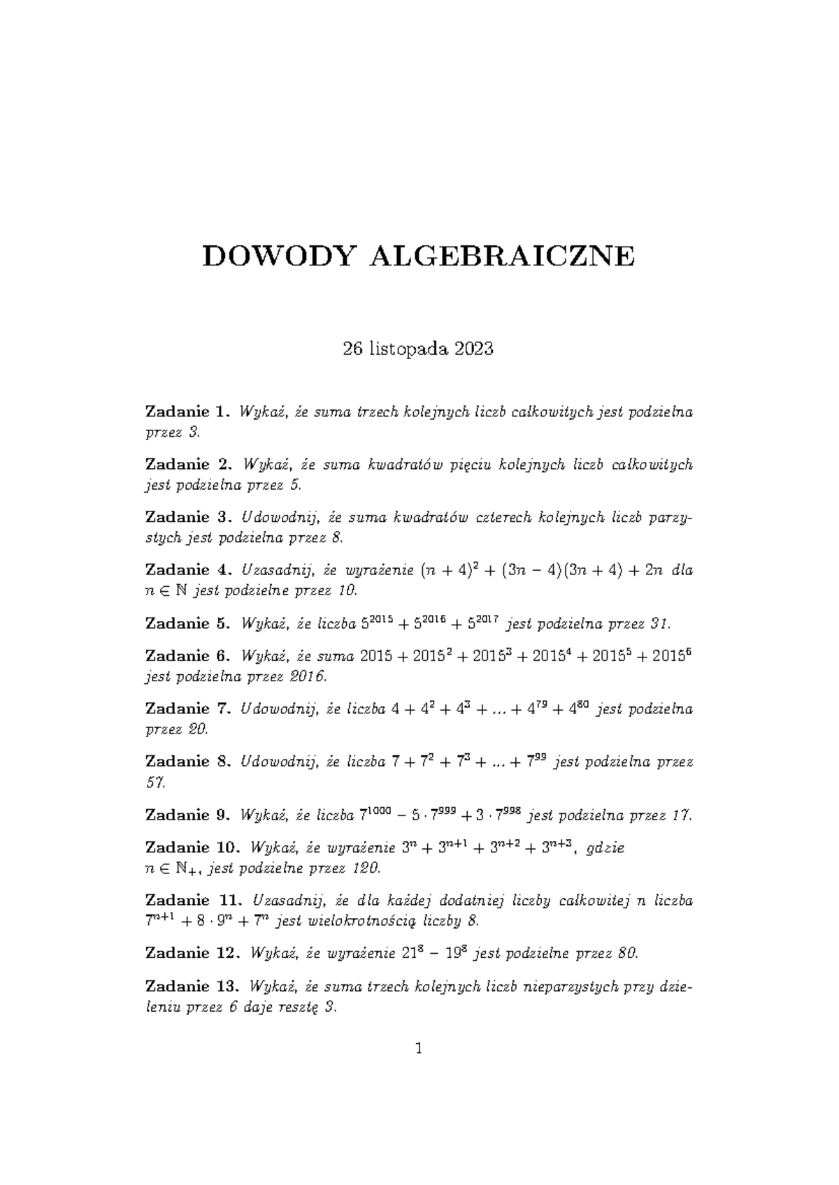Dowody Algebraiczne - Zbiór Zadań z Matematyki 2023 - Studocu