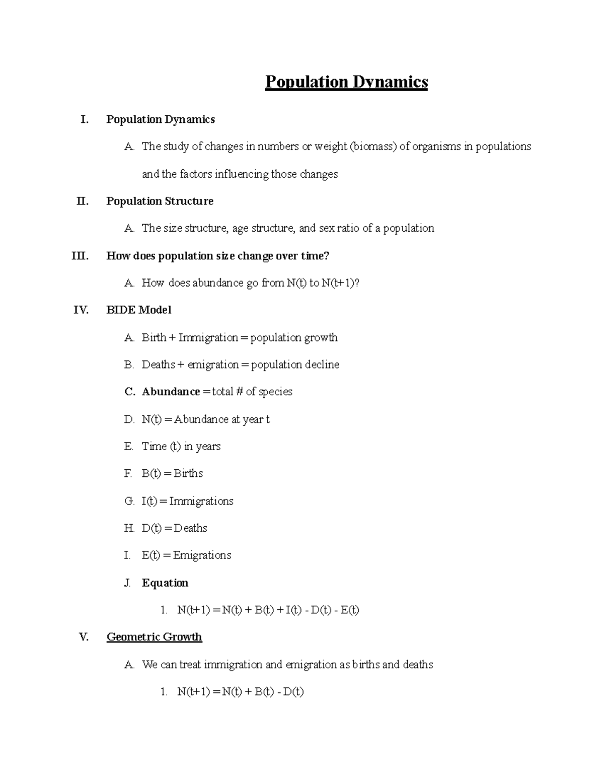 WMAN175 - Population Dynamics Study Notes on Growth Models - Studocu