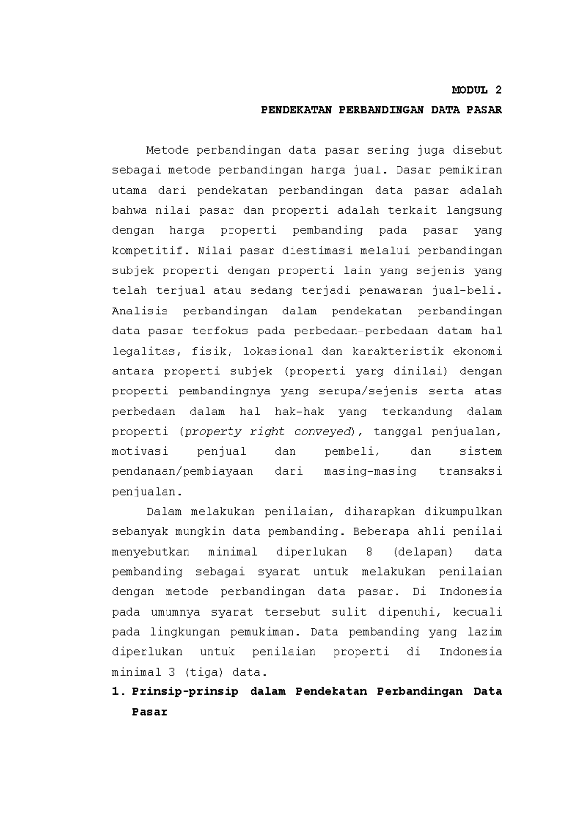 Modul 2: Pendekatan Perbandingan Data Pasar untuk Penilaian Properti ...