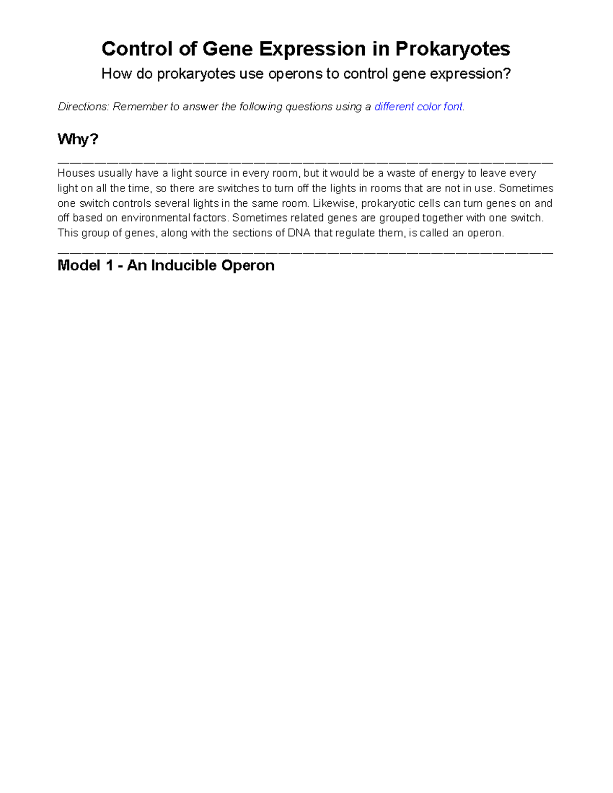 17 Pogil Gene Expression Control in Prokaryotes: Operons Explained ...