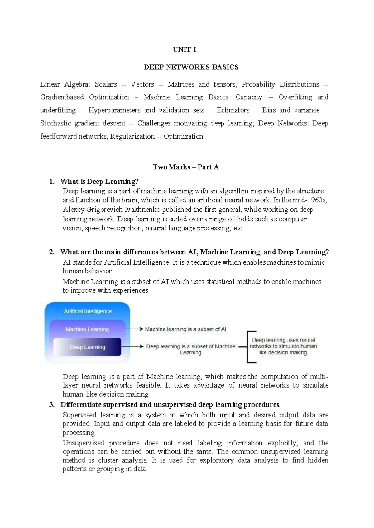 UNIT I: Deep Learning Fundamentals and Key Concepts (ML 101) - Studocu