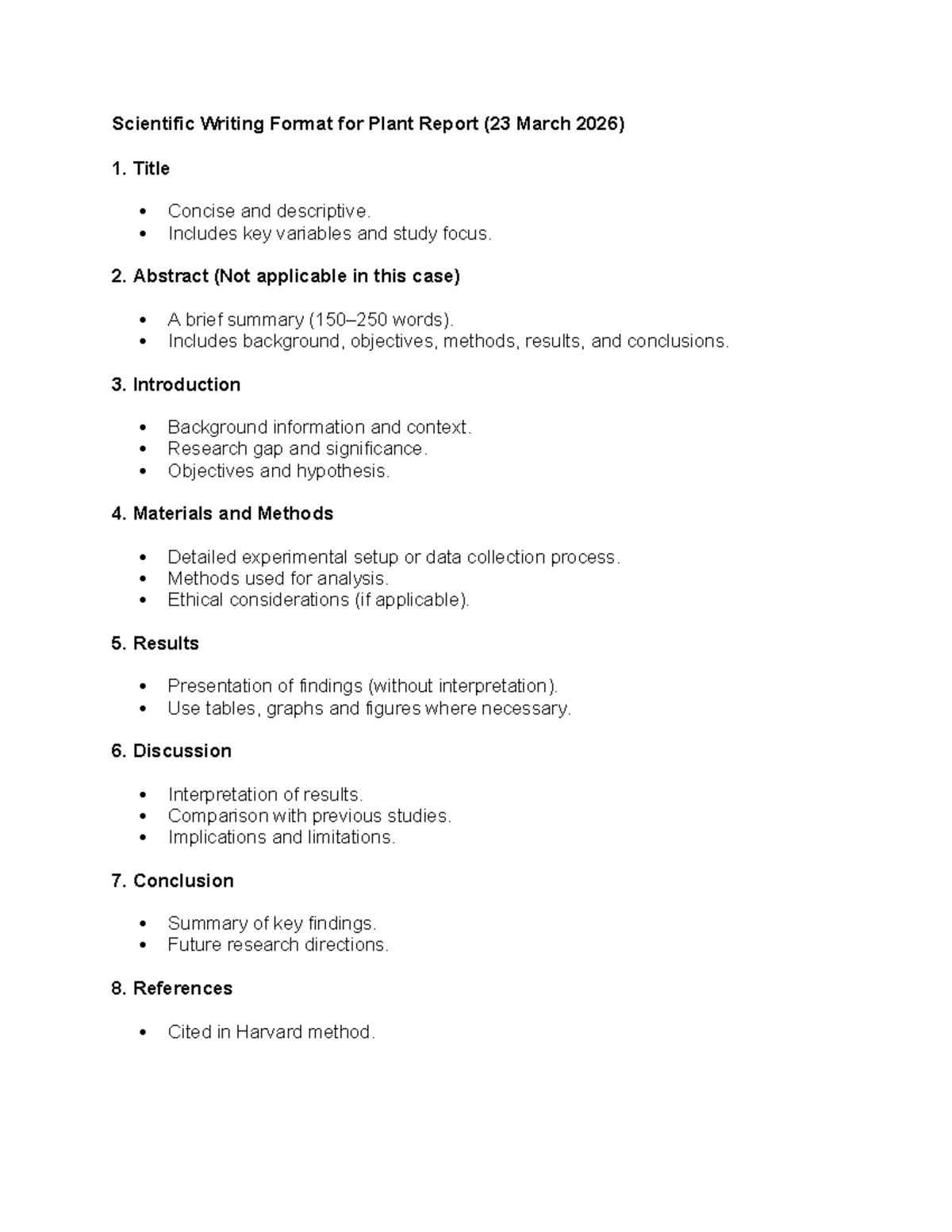 Scientific Writing Format for Plant Report (SWFPR) - Studocu