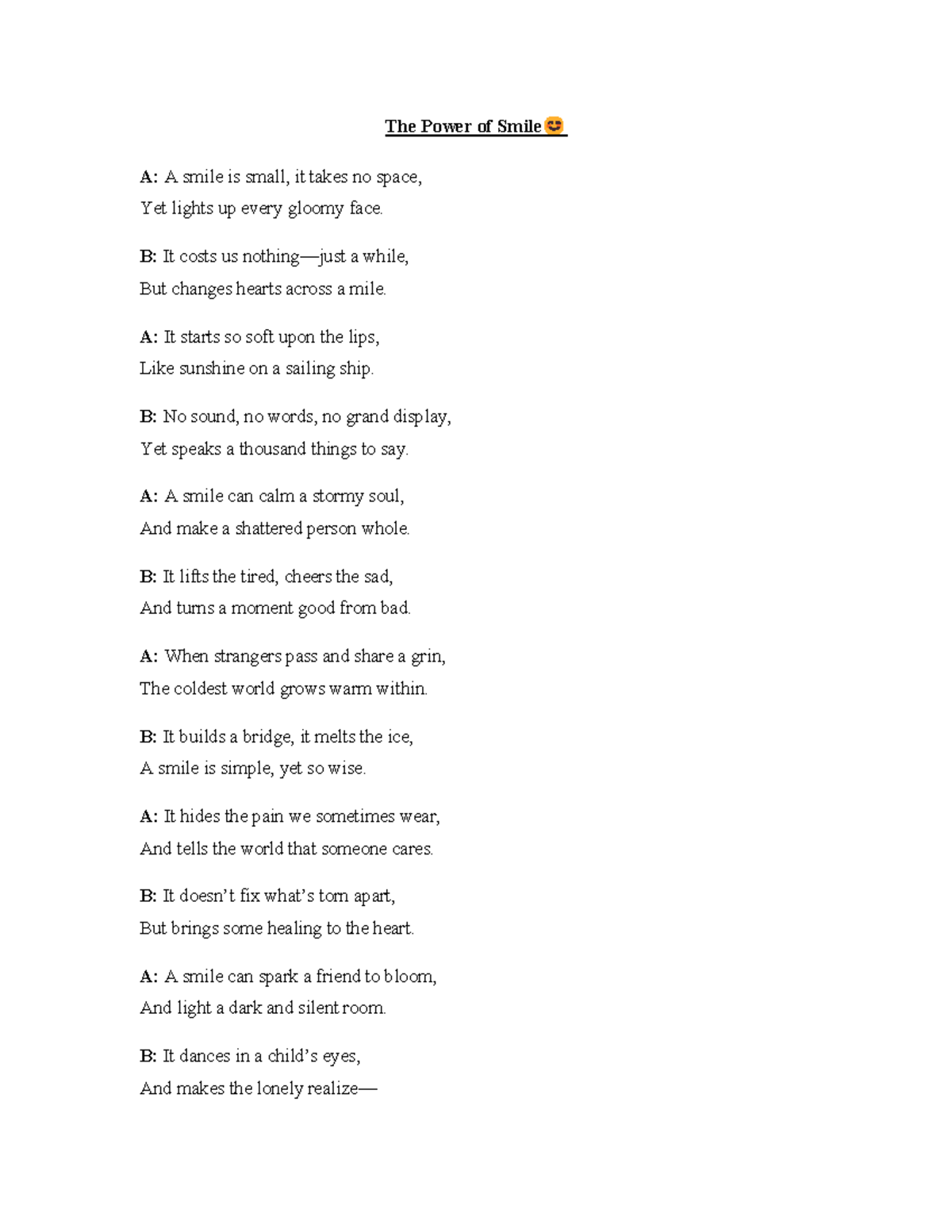 The Power of Smile - Poem Analysis Notes - Studocu