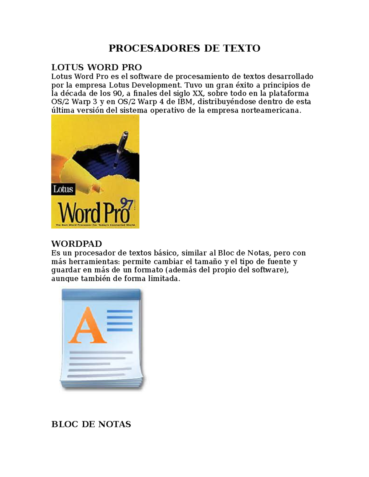 Procesadores de Texto: Comparativa de Lotus, WordPad, y más - Studocu