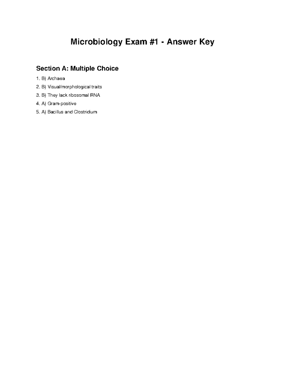 Microbiology Exam 1 Practice Answer Key: Multiple Choice & Short ...