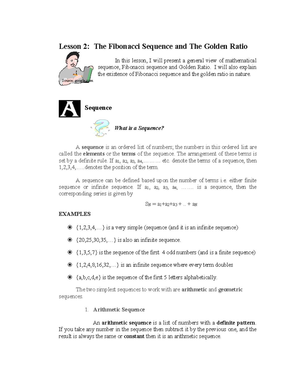 2Fibonacci Sequence - ... - Lesson 2: The Fibonacci Sequence and The Golden Ratio In this lesson ...