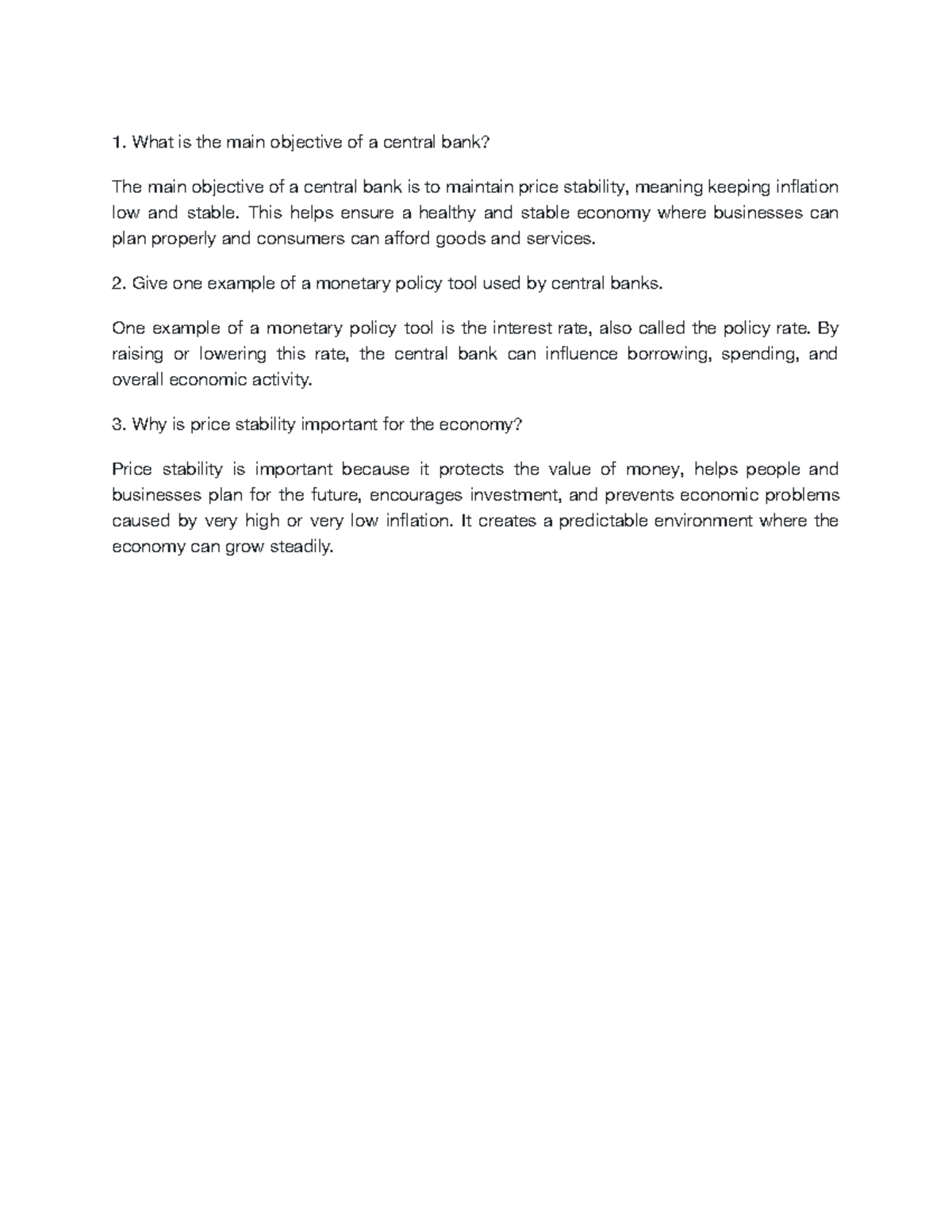 Monetary Policy Quiz - Lecture Notes on Central Banking - Studocu