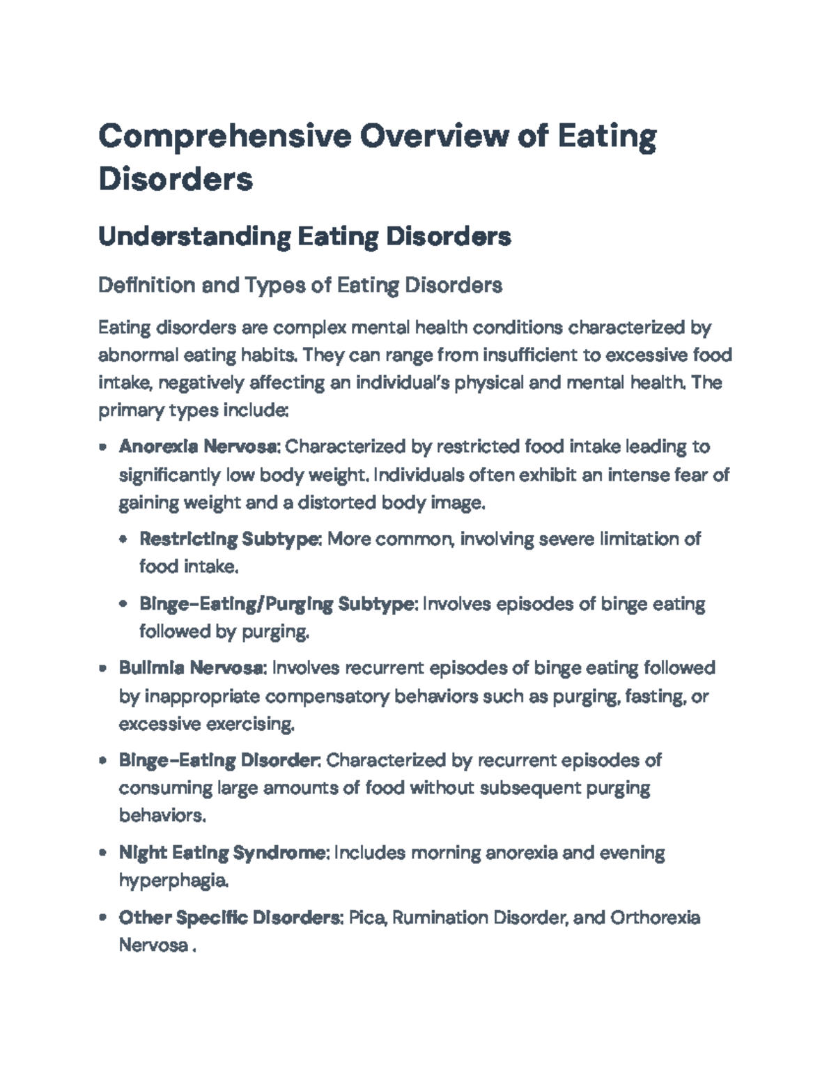 Comprehensive Overview of Eating Disorders: Types, Causes, and ...