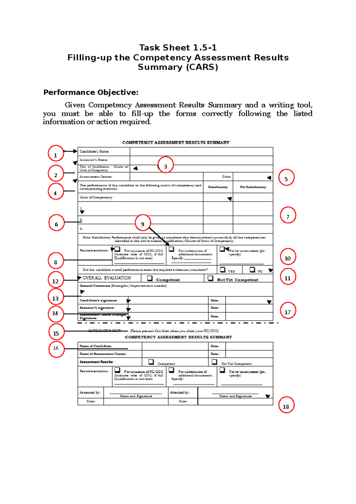 Filling Up Competency Assessment Results Summary (CARS) Guidelines ...
