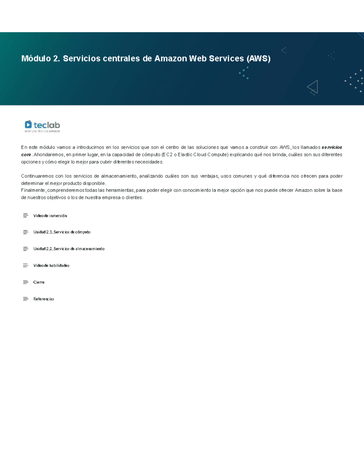 Módulo 2: Servicios Core de Amazon Web Services (AWS) - Studocu