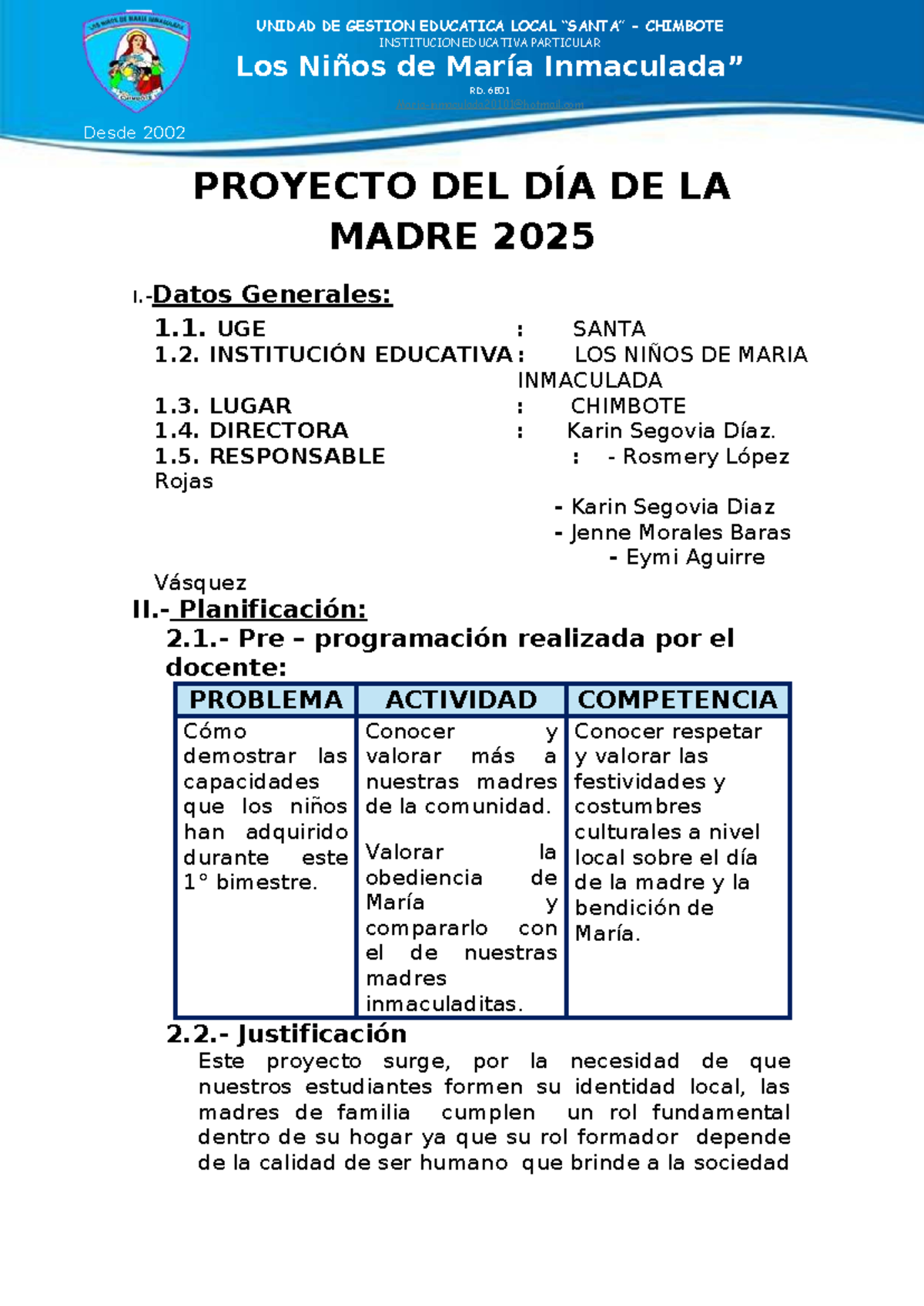 Proyecto del Día de la Madre 2025 - I.E.P. Los Niños de María RD. 6501 ...