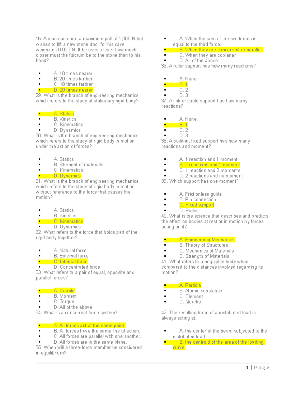 ESAS Terms MCQs Review 2018 for Engineering Mechanics - Studocu