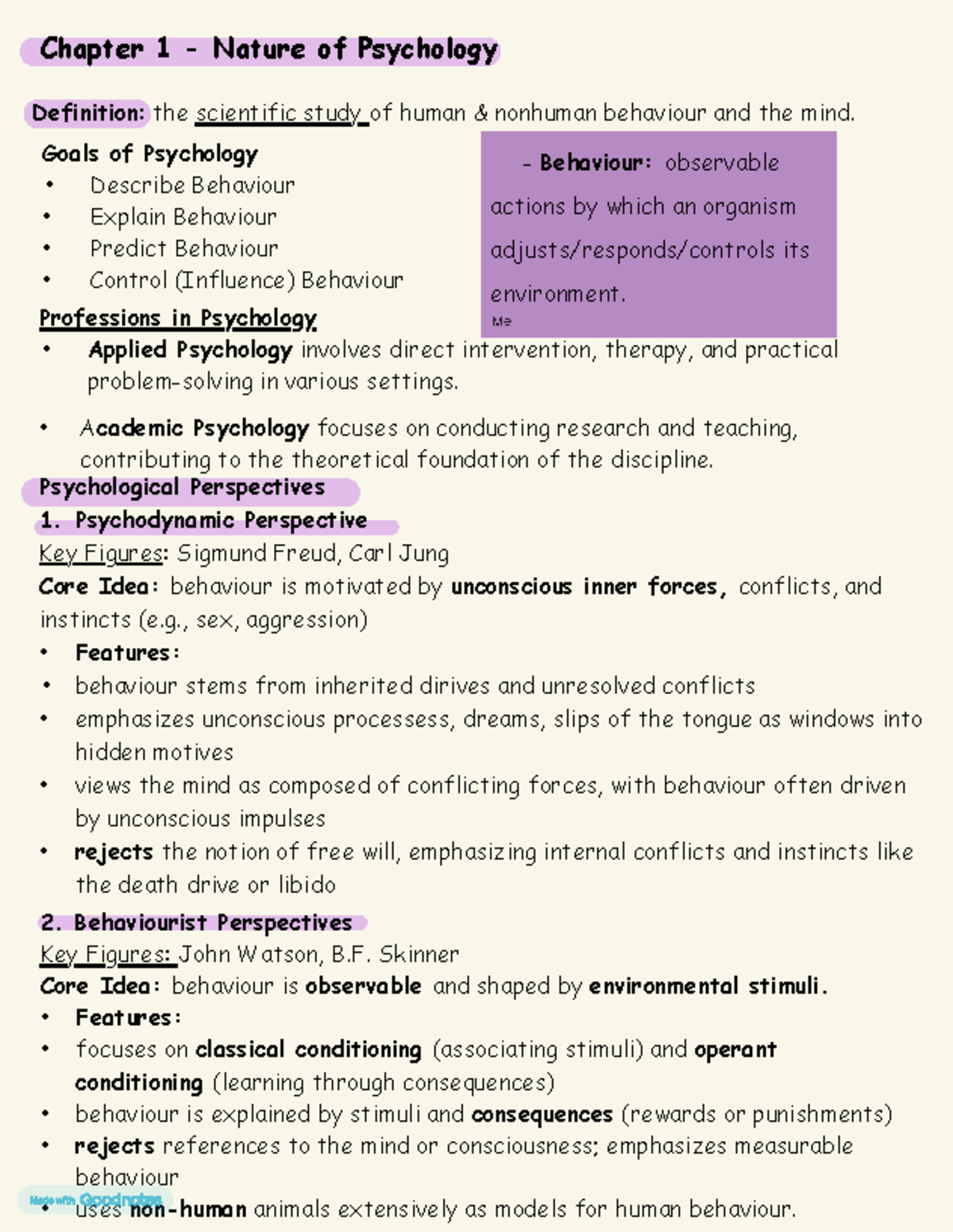 Chapter 1 - Nature of Psychology: Key Concepts & Perspectives - Studocu