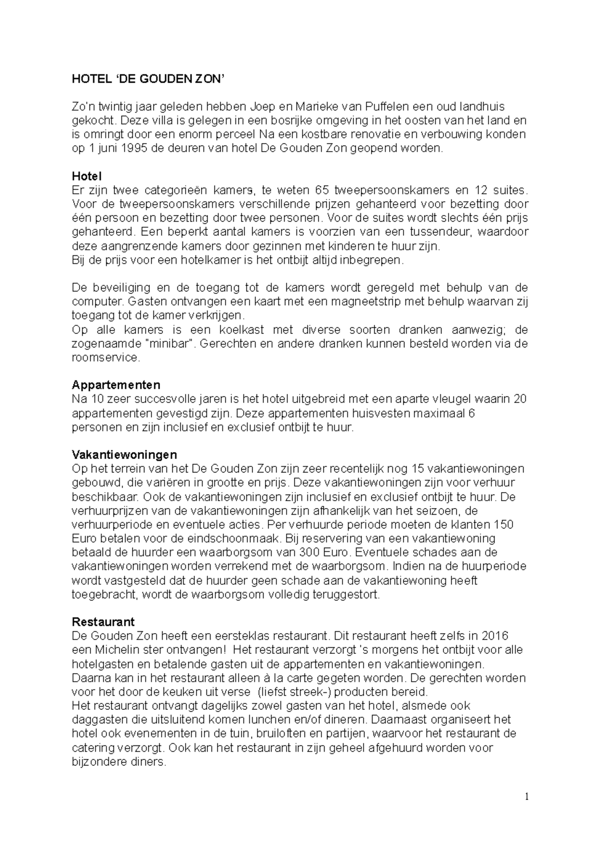 Administratieve Organisatie van Hotel De Gouden Zon: Analyse en ...