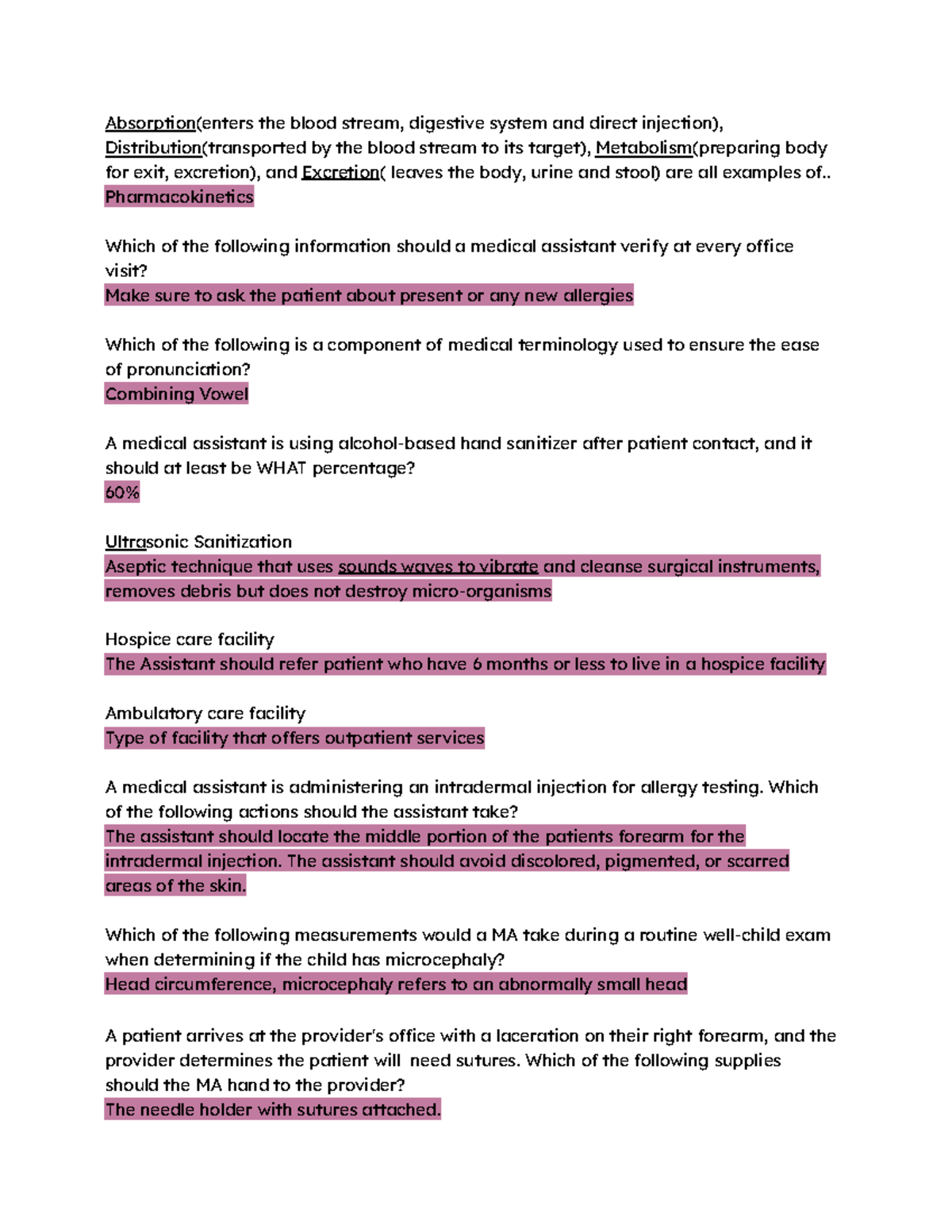 Medical Assistant Exam Prep Notes (MA 101): Key Concepts & Techniques ...
